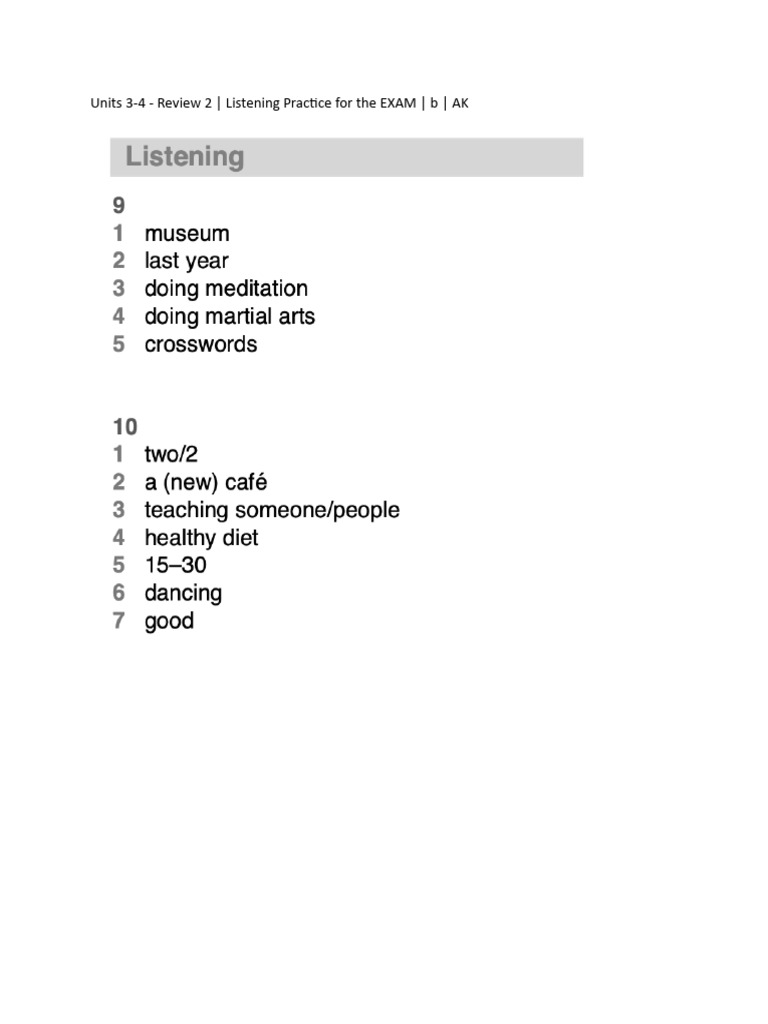 Units 3-4 - Review 2 | Listening Practice for the EXAM | b | AK | PDF
