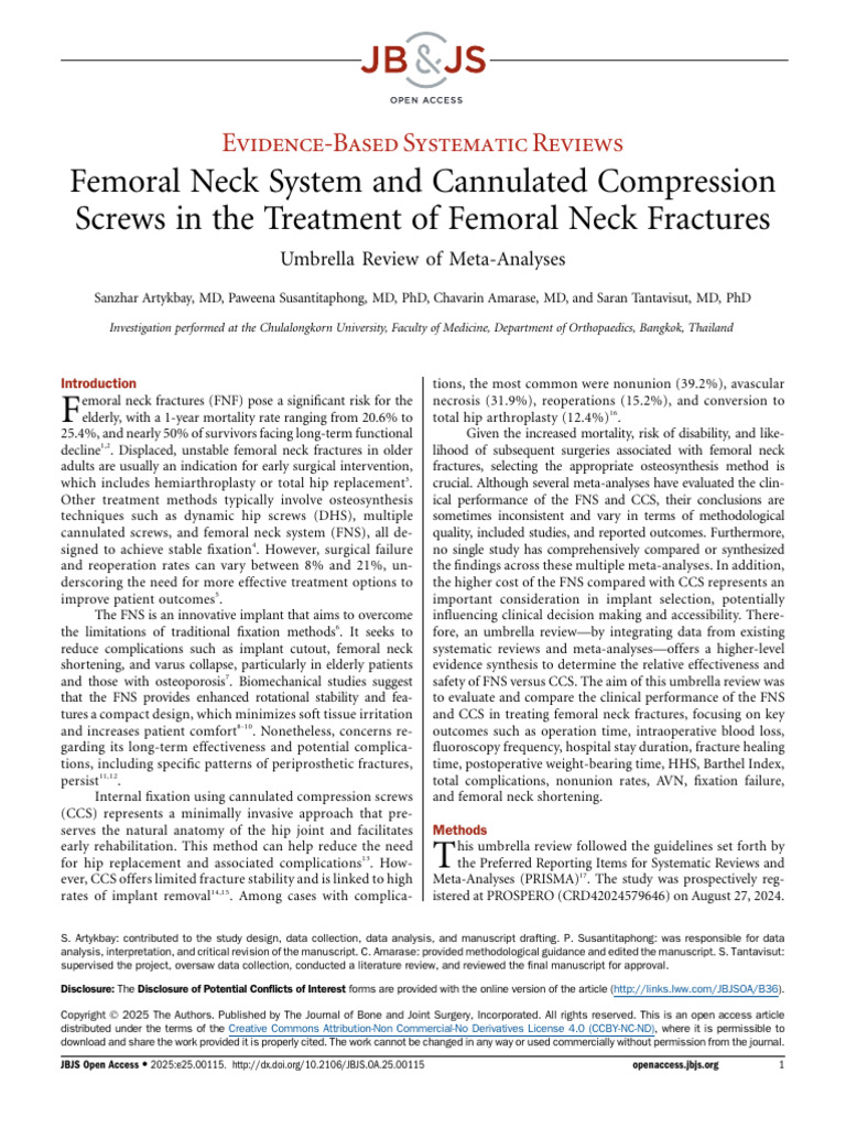 Femoral Neck System and Cannulated Compression Screws in the Treatment ...