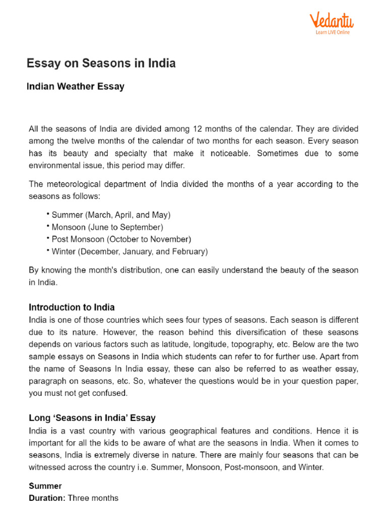 Essay On Seasons in India | PDF