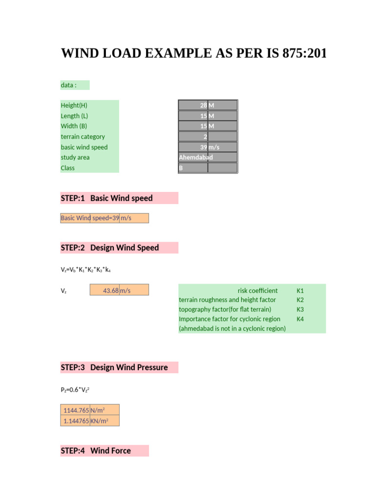 Wind Load Calculation Example IS 875 | PDF