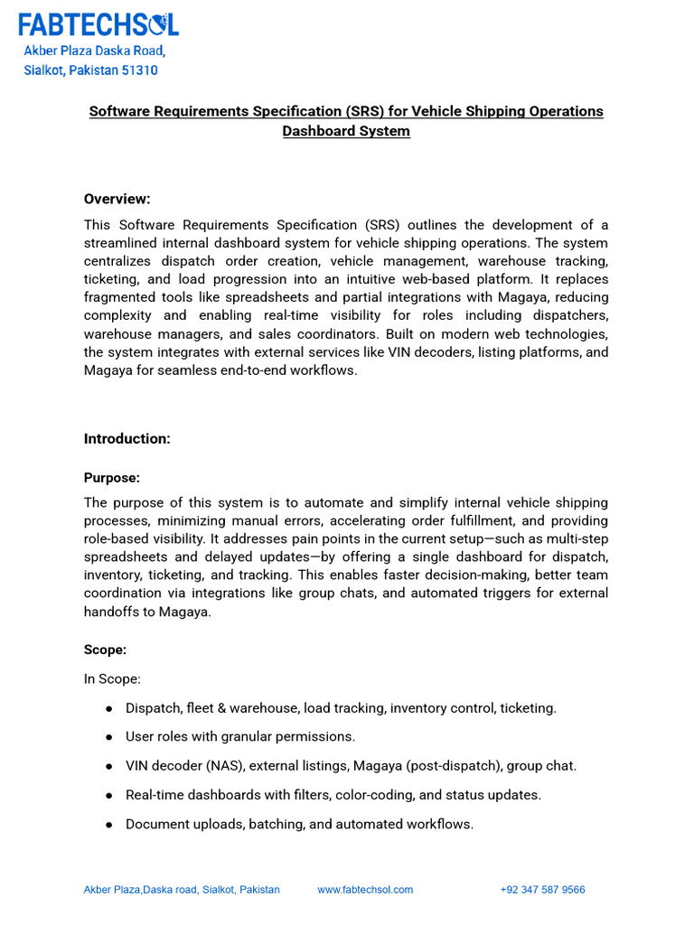 Software Requirements Specification (SRS) for Vehicle Shipping ...