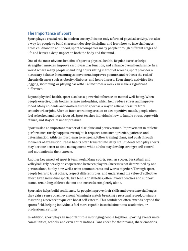 Sport_Essay_2700plus | PDF | Sports | Behavioural Sciences