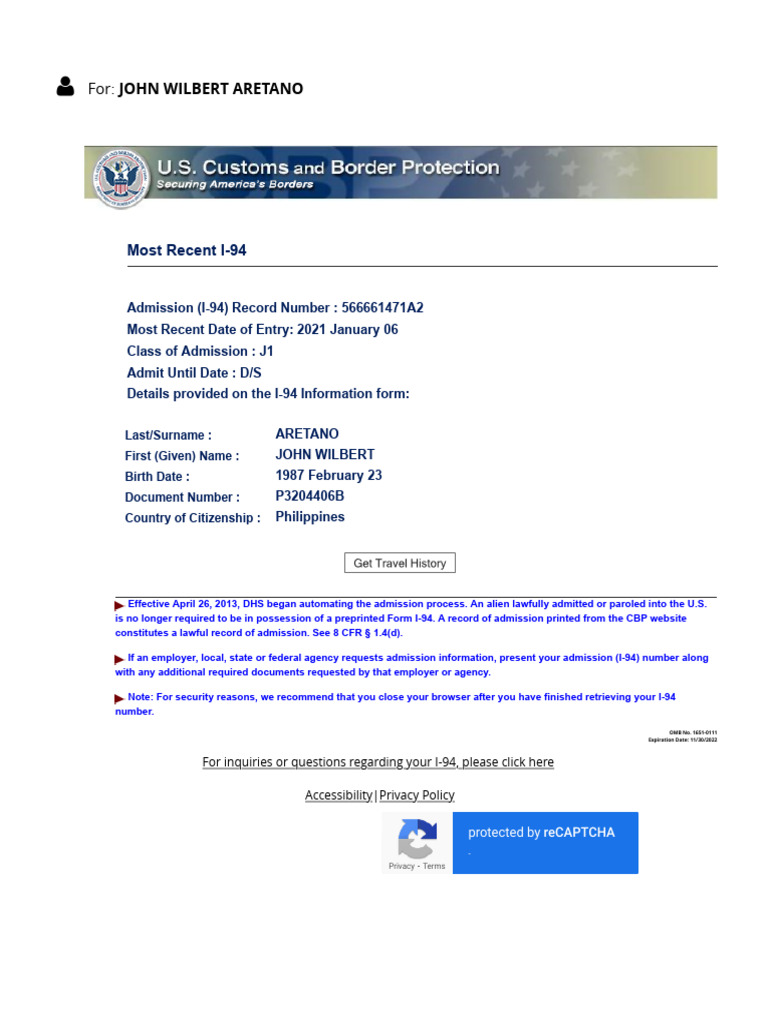 Form I94 | PDF