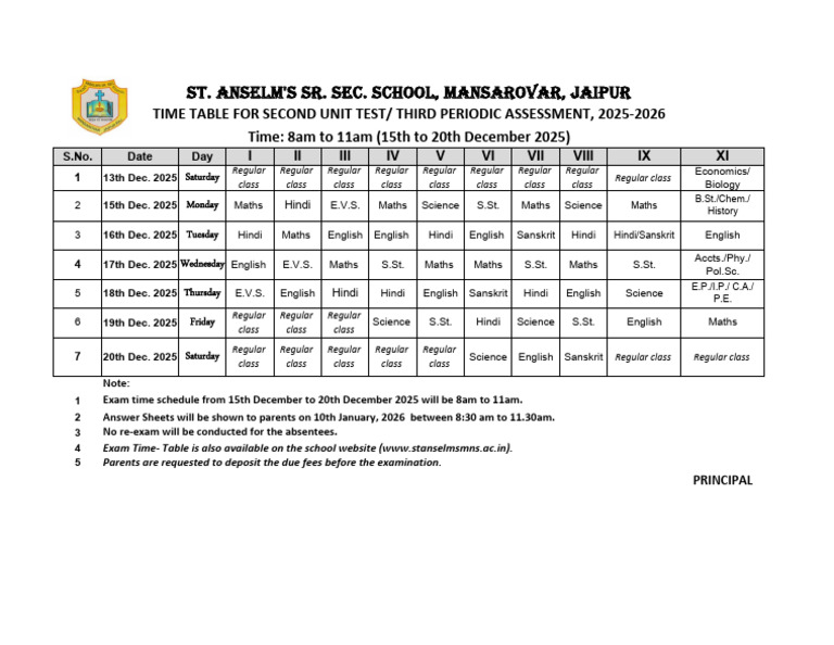 UT2 (1-9,11) Time Table Dec. 2025 | PDF