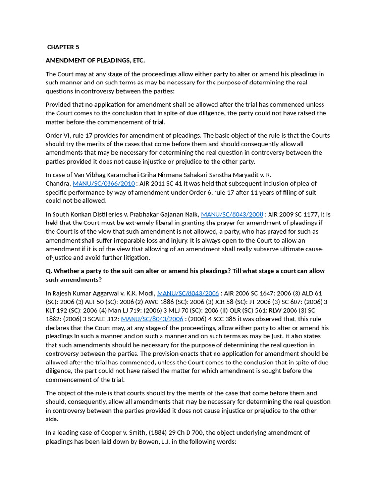 Amendment of Pleadings | PDF | Lawsuit | Discovery (Law)