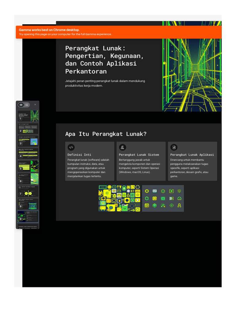 Perangkat Lunak - Pengertian, Kegunaan, Dan Contoh Aplikasi Perkantoran - Gamma | PDF