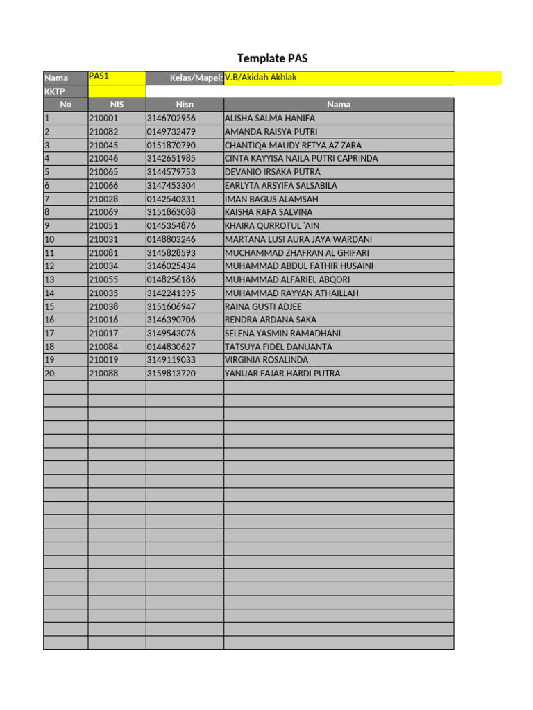 Akidah Akhlak Class PAS Template | PDF