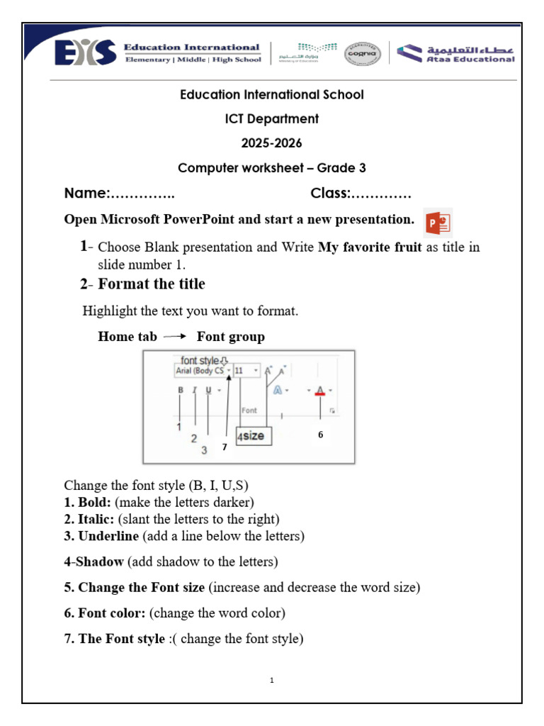 Final Worksheet GR.3 Term 1 | PDF | Text | Computing