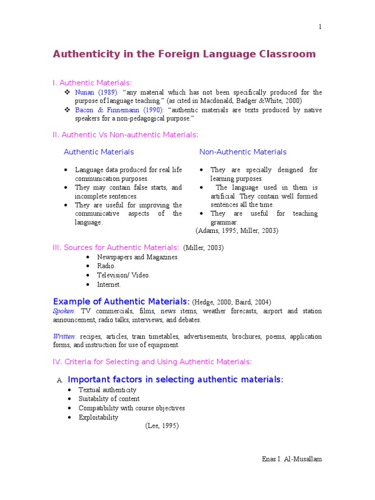Using Authentic Materials in EFL Classrooms | PDF | English As A Second ...