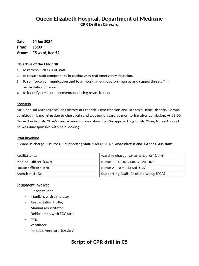 CPR Drill at Queen Elizabeth Hospital | PDF | Cardiopulmonary ...