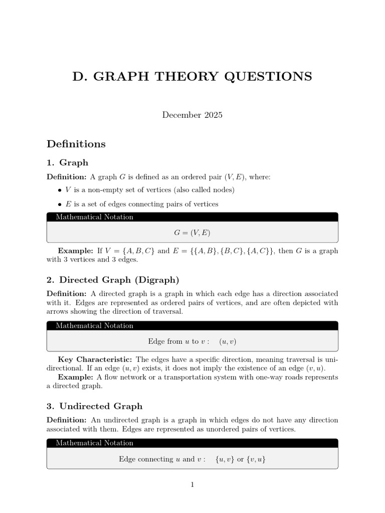 Graph Theory Definitions | PDF | Vertex (Graph Theory) | Combinatorics
