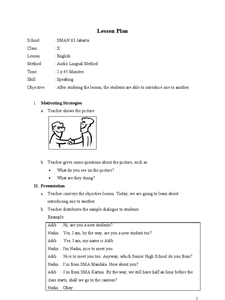 Lesson Plan Bahasa Inggris SMA Kelas X - Speaking | PDF | Lesson Plan ...