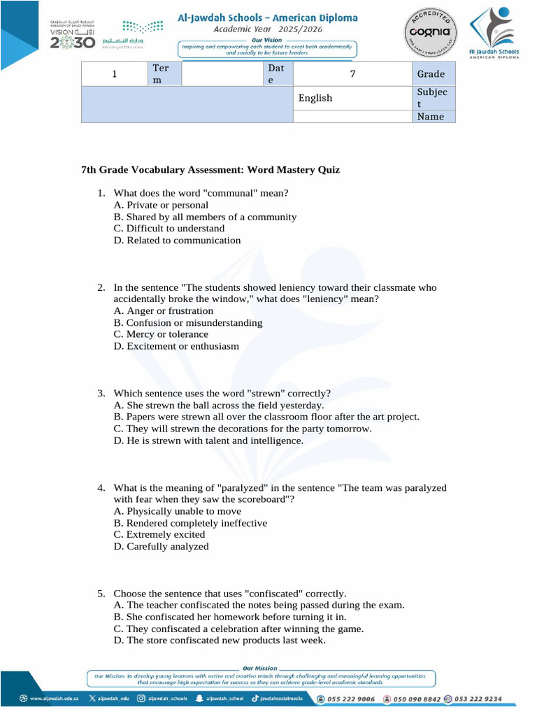 Voc Worksheet | PDF