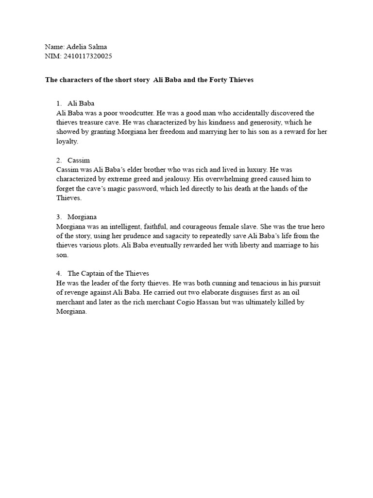Characters of Ali Baba and the Forty Thieves | PDF