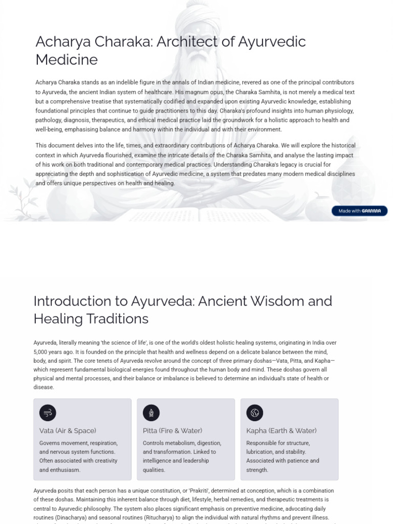 Acharya Charaka: Pioneer of Ayurveda | PDF | Ayurveda | Medicine