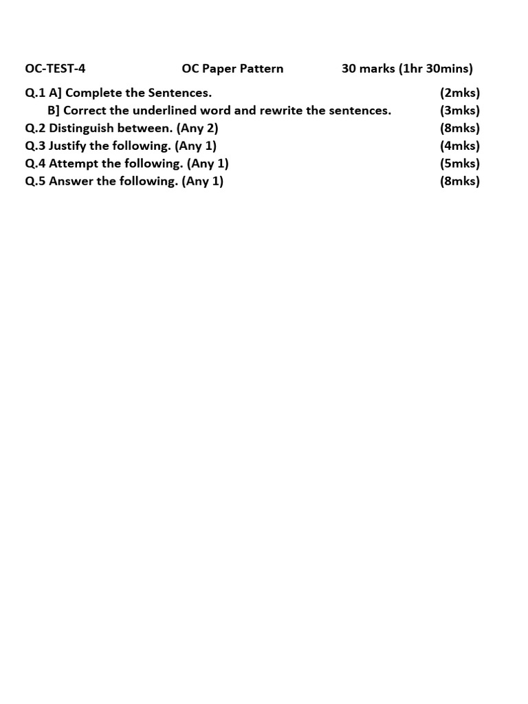 OC TEST 4 Paper Pattern | PDF