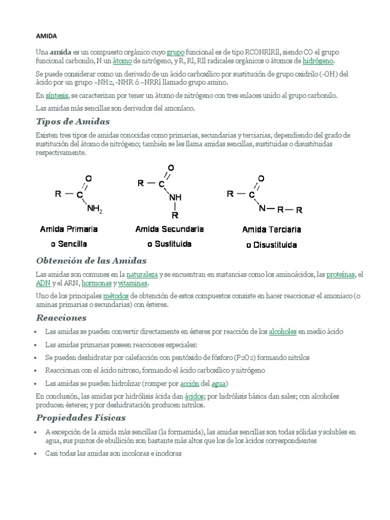 Introducción a las amidas: estructura, tipos, obtención, reacciones y ...
