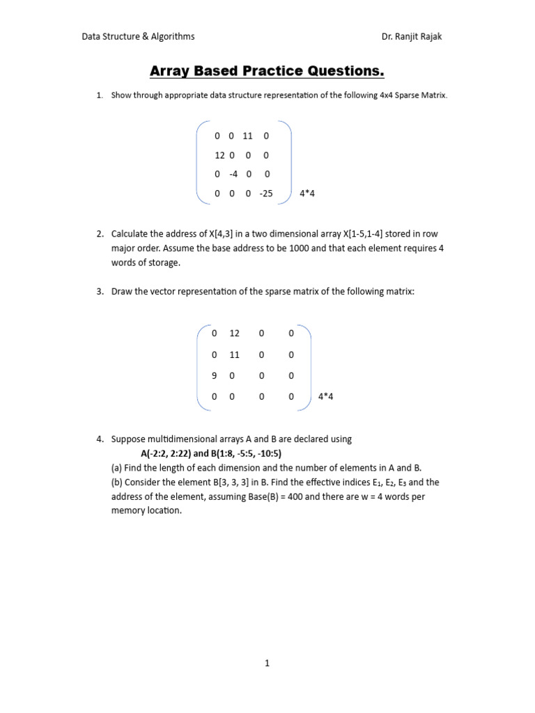 DS Practice Questions Based on Array and Stack | PDF | Algorithms And ...