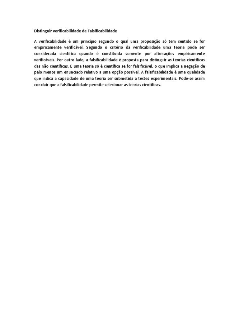 Distinguir Verificabilidade de Falsificabilidade | PDF