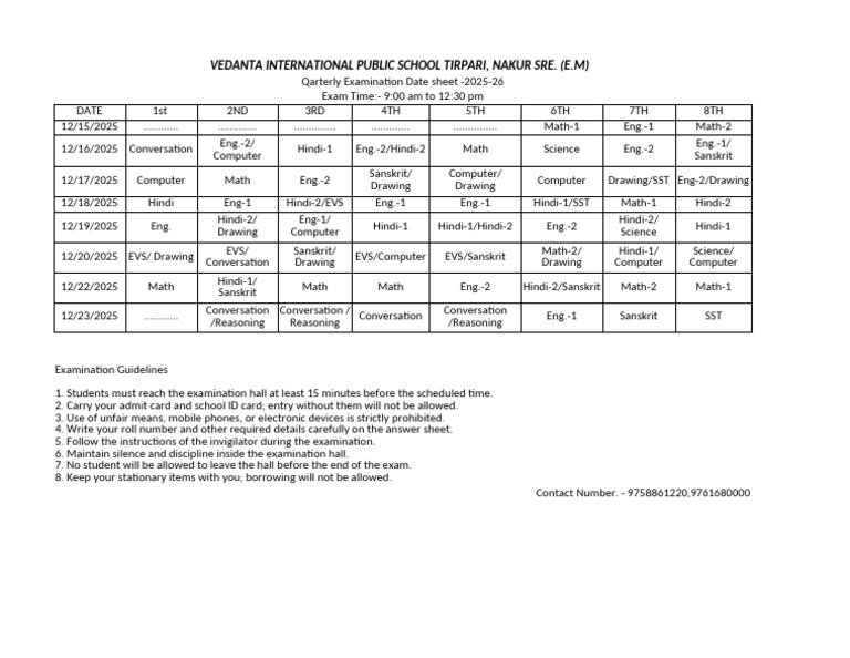 New Date sheet-E.M 5 | PDF
