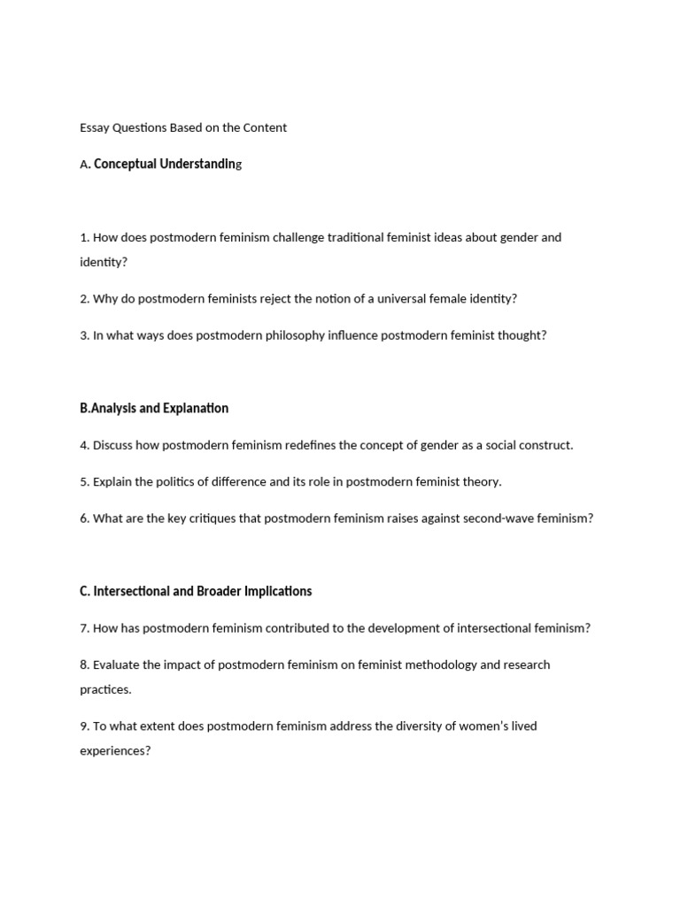 Questions on Postmodern Feminism | PDF