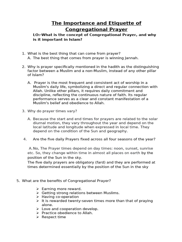 Importance of Congregational Prayer in Islam | PDF | Prayer | Abrahamic ...