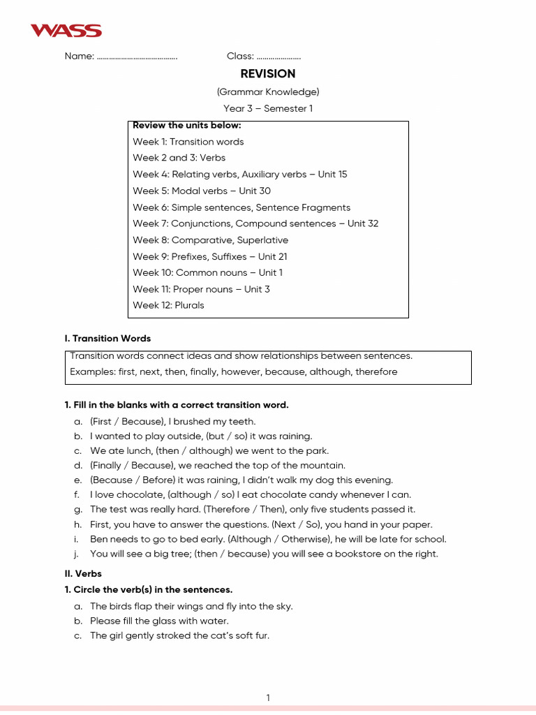 Year 3 Grammar Revision Guide | PDF | Verb | Grammar