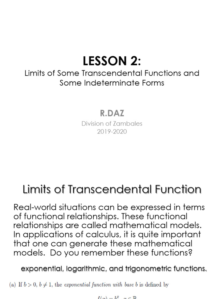 Limits of Transcendental Functions | PDF | Function (Mathematics ...