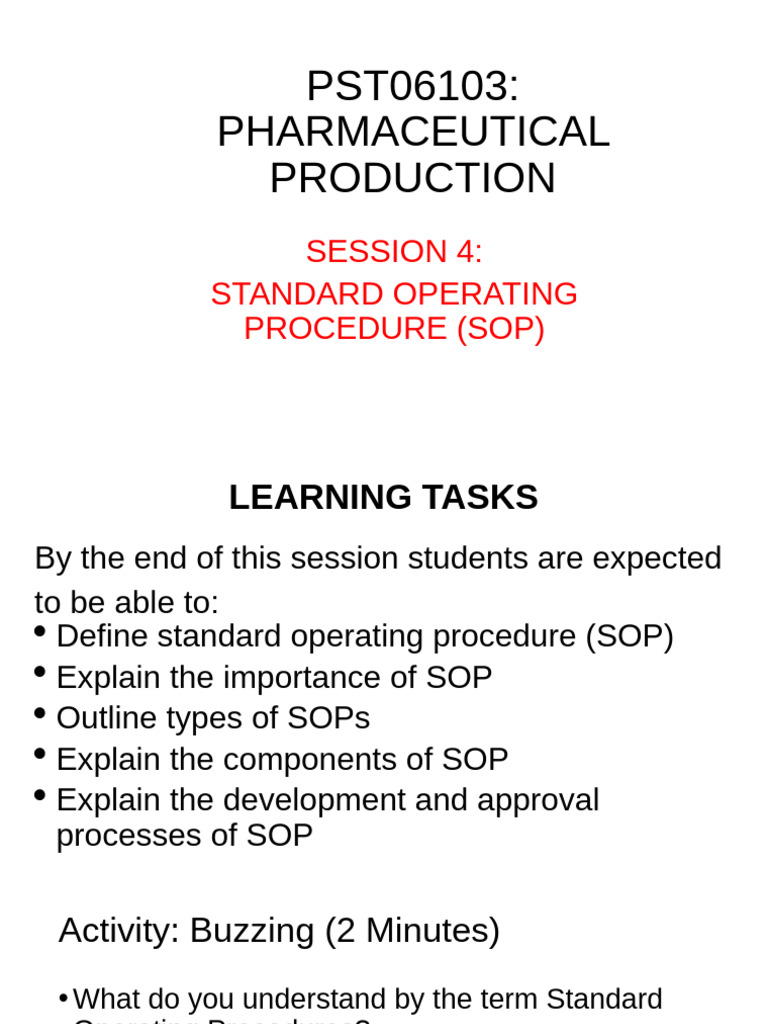 SESSION 4-Standard Operating Procedure (SOP) | PDF | Quality Assurance ...