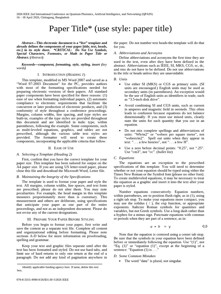 2026 QPAIN Conference Paper Template | PDF | International System Of ...