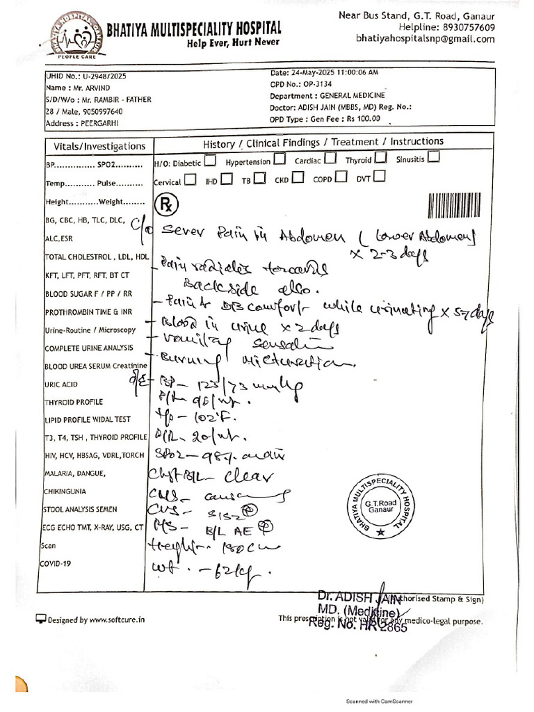 Clinical Notes Detailing History and Admission Notes Showing Vitals and ...