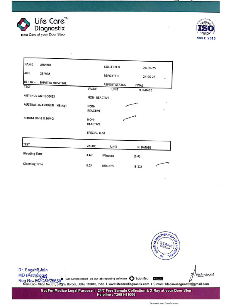 Preoperative Investigation Report (All Blood and Radiological ...