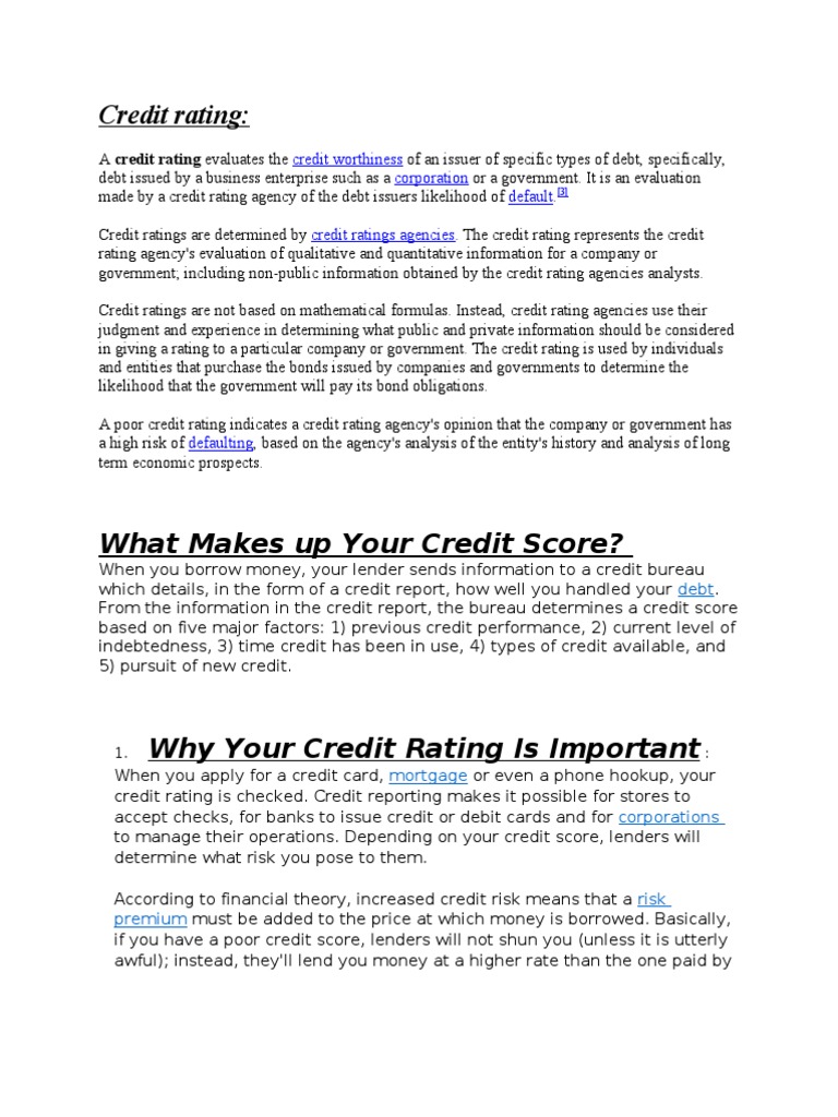 Credit Rating:: Credit Worthiness Corporation Default Credit Ratings ...