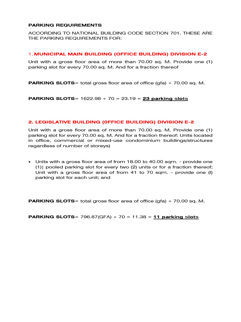 National Building Code Parking Requirements | PDF | Parking