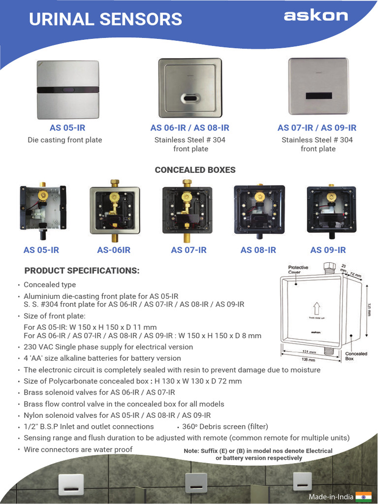Urinal Sensors Concealed Type as 05 06 07 08 09 IR | PDF