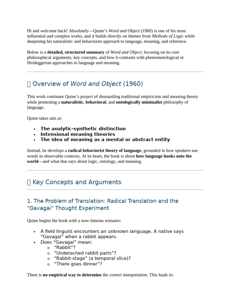 Quine's Word and Object Summary | PDF | Semantics | Ontology