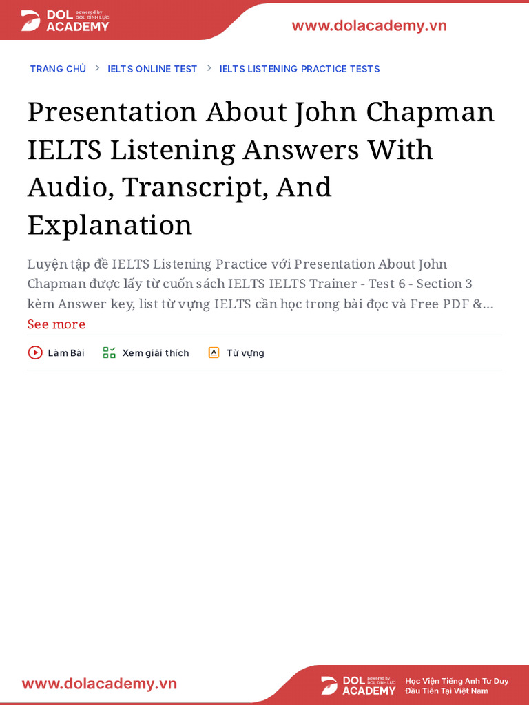 IELTS Listening: John Chapman Practice | PDF | Apple | International ...