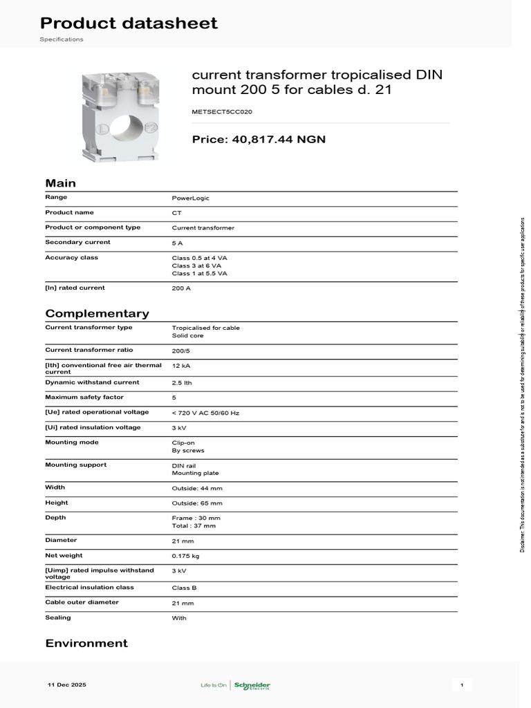 Tropicalised Current Transformer 200/5A | PDF | Power Electronics ...