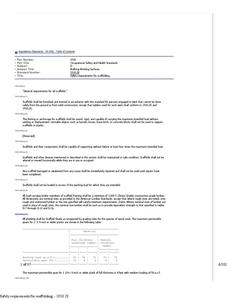 Safety Requirements For Scaffolding. 29 CFR - 1910 | PDF | Scaffolding | Framing (Construction)