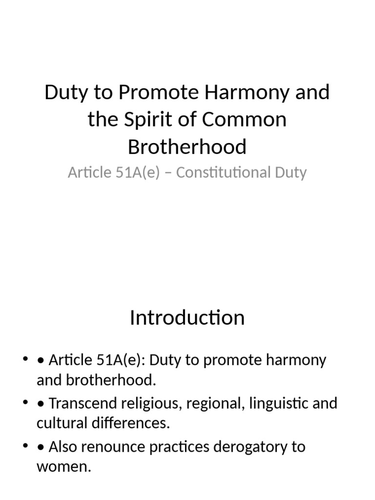Promoting Harmony and Brotherhood Duties | PDF
