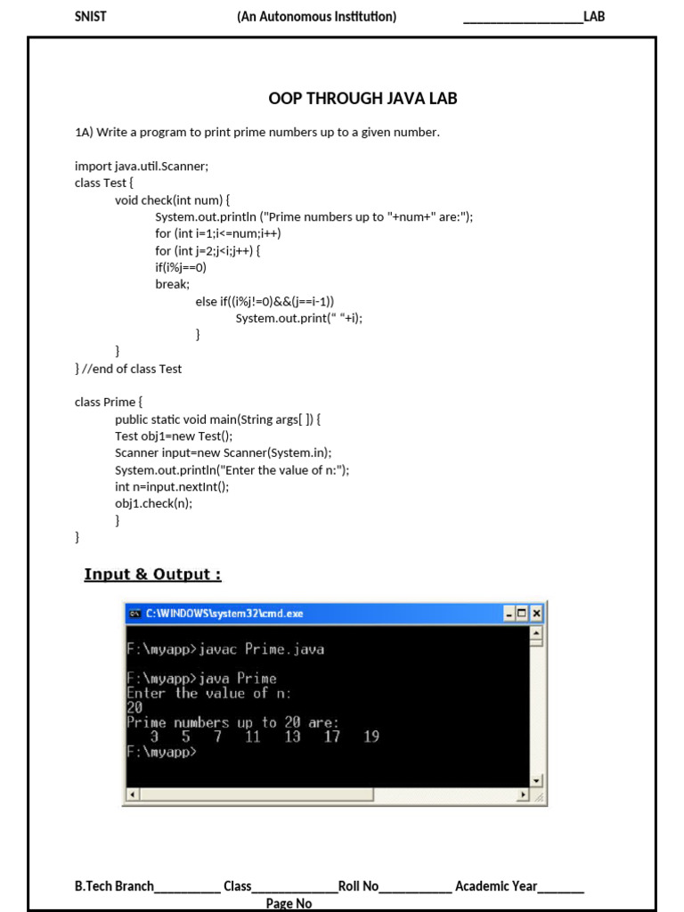 Java Lab Manual(2024-25)-II Yr i Sem[1] | PDF | Method (Computer ...