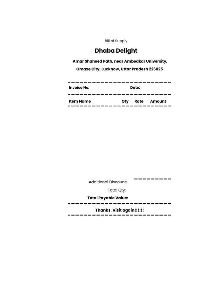 Bill of Supply for Dhaba Delight | PDF