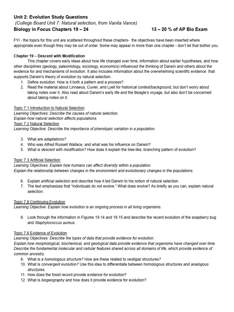 AP Biology Evolution Study Questions | PDF | Evolution | Natural Selection
