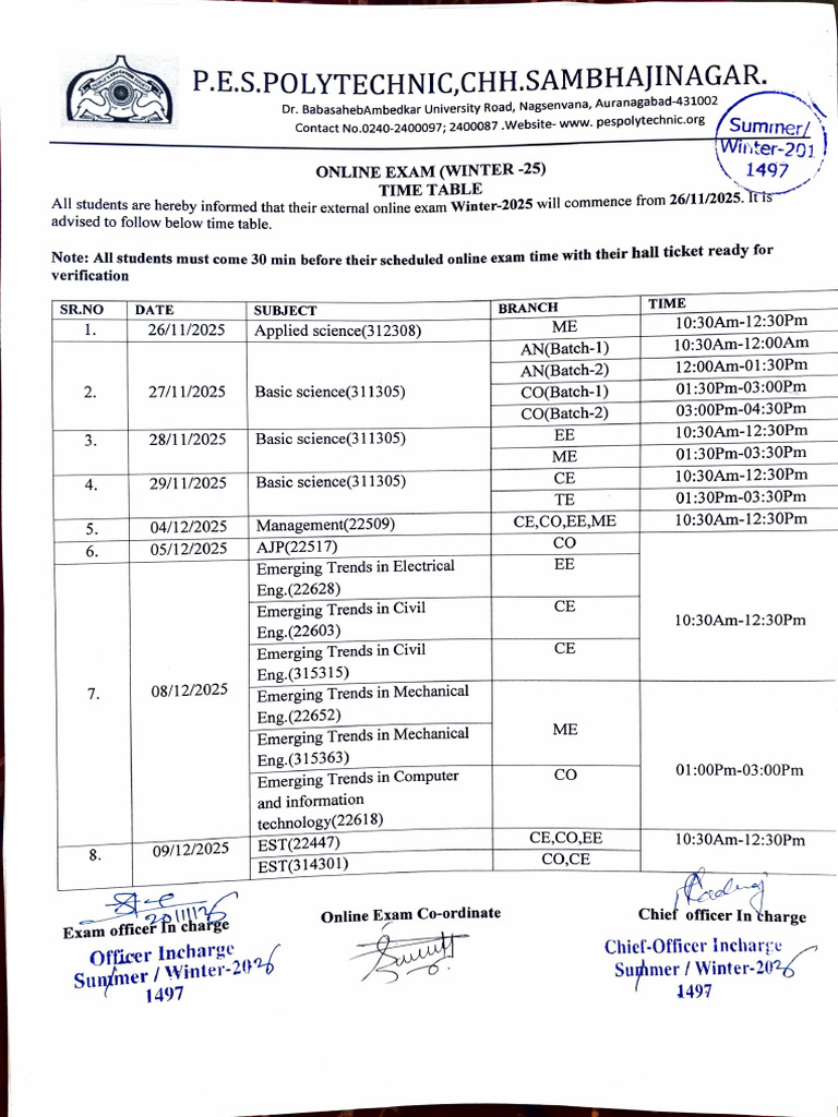 Online Exam Time Table 2025 | PDF | Chess Theory | Chess