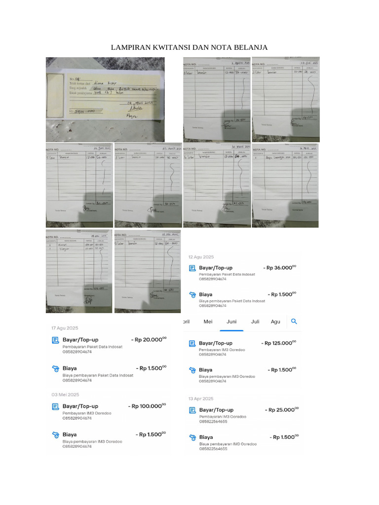Lampiran Kwitansi Dan Nota Belanja | PDF