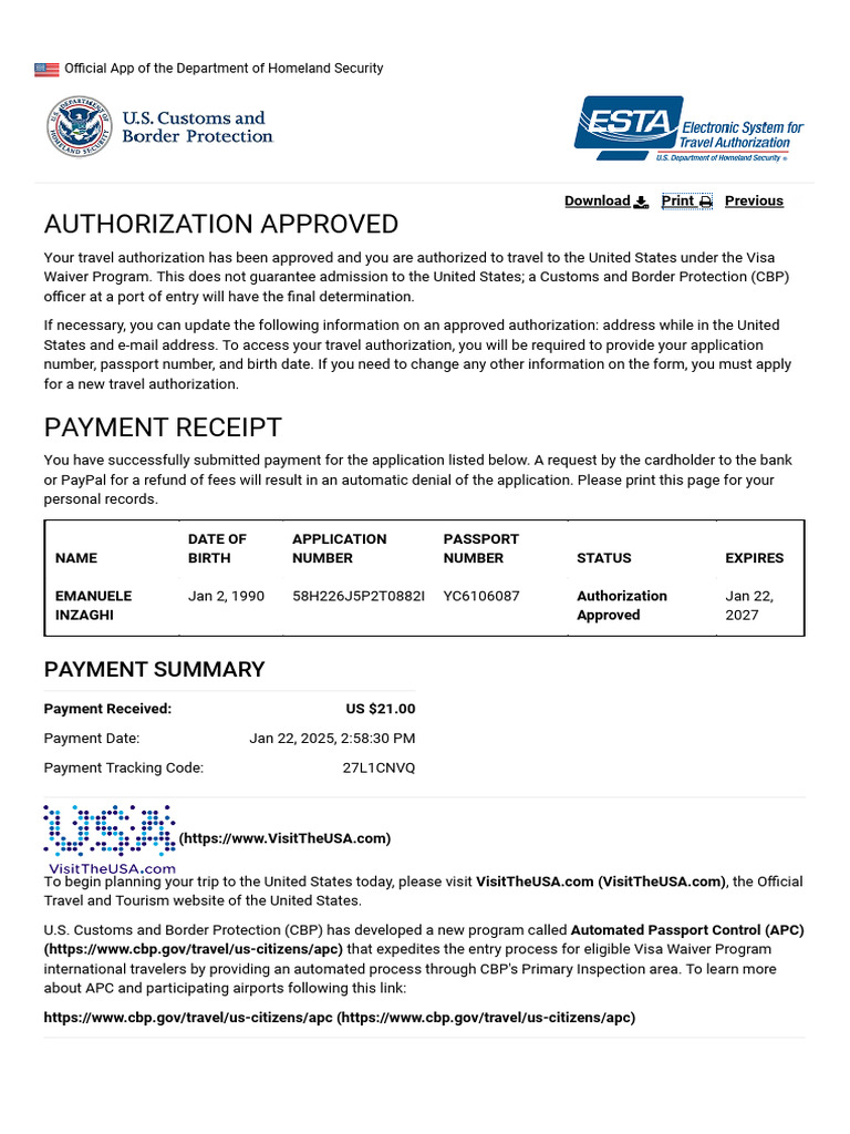 Approved Travel Authorization Notice | PDF | International Law