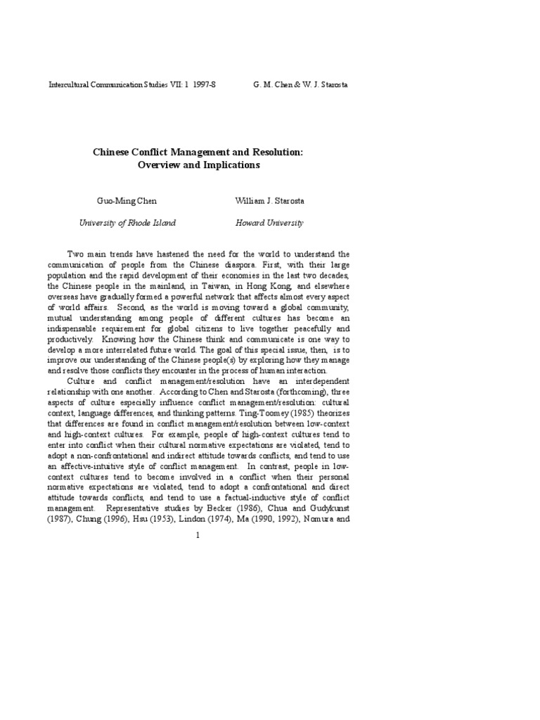 Chinese Conflict Management and Resolution | PDF | Cross Cultural ...