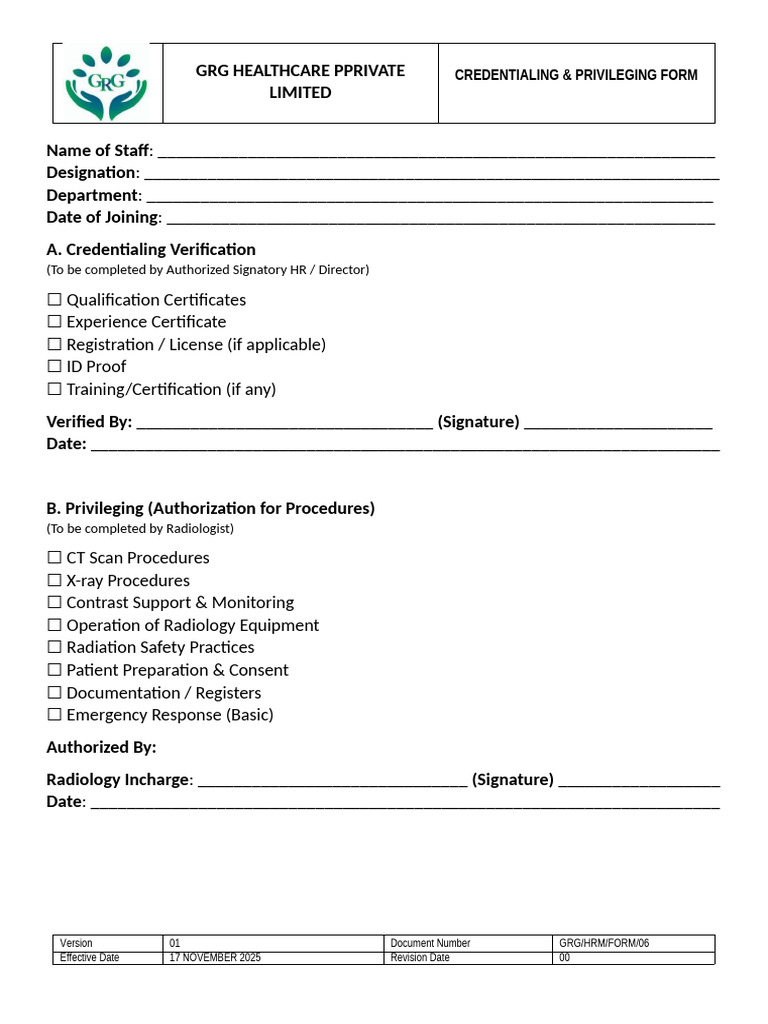 Credentiaing & Privileging Form (1) | PDF