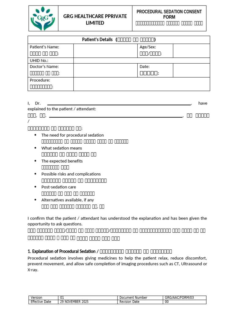 Procedural Sedation Consent Form 01 | PDF