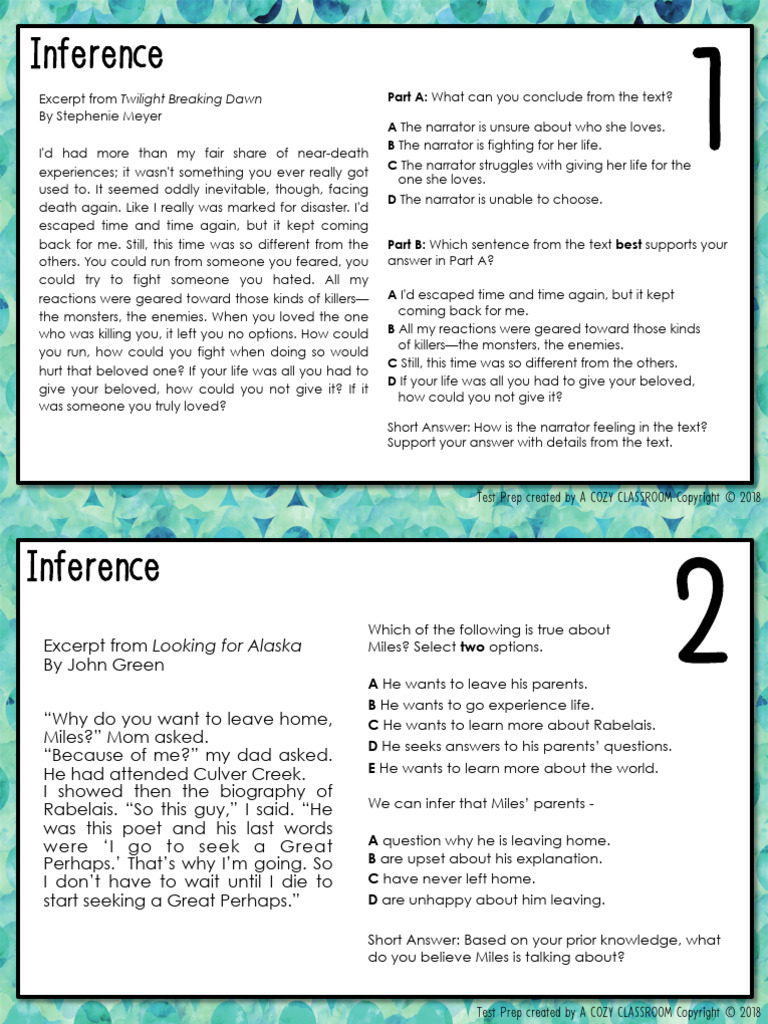 Literary Inference Practice Exercises | PDF